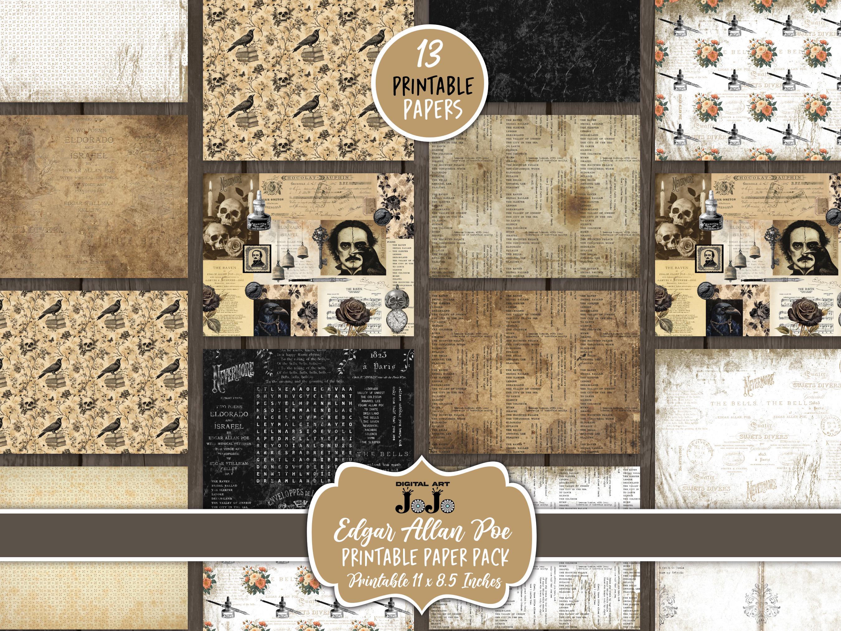 Edgar Allan Poe Junk Journal Papers, Vintage Gothic Pages, Printable ...