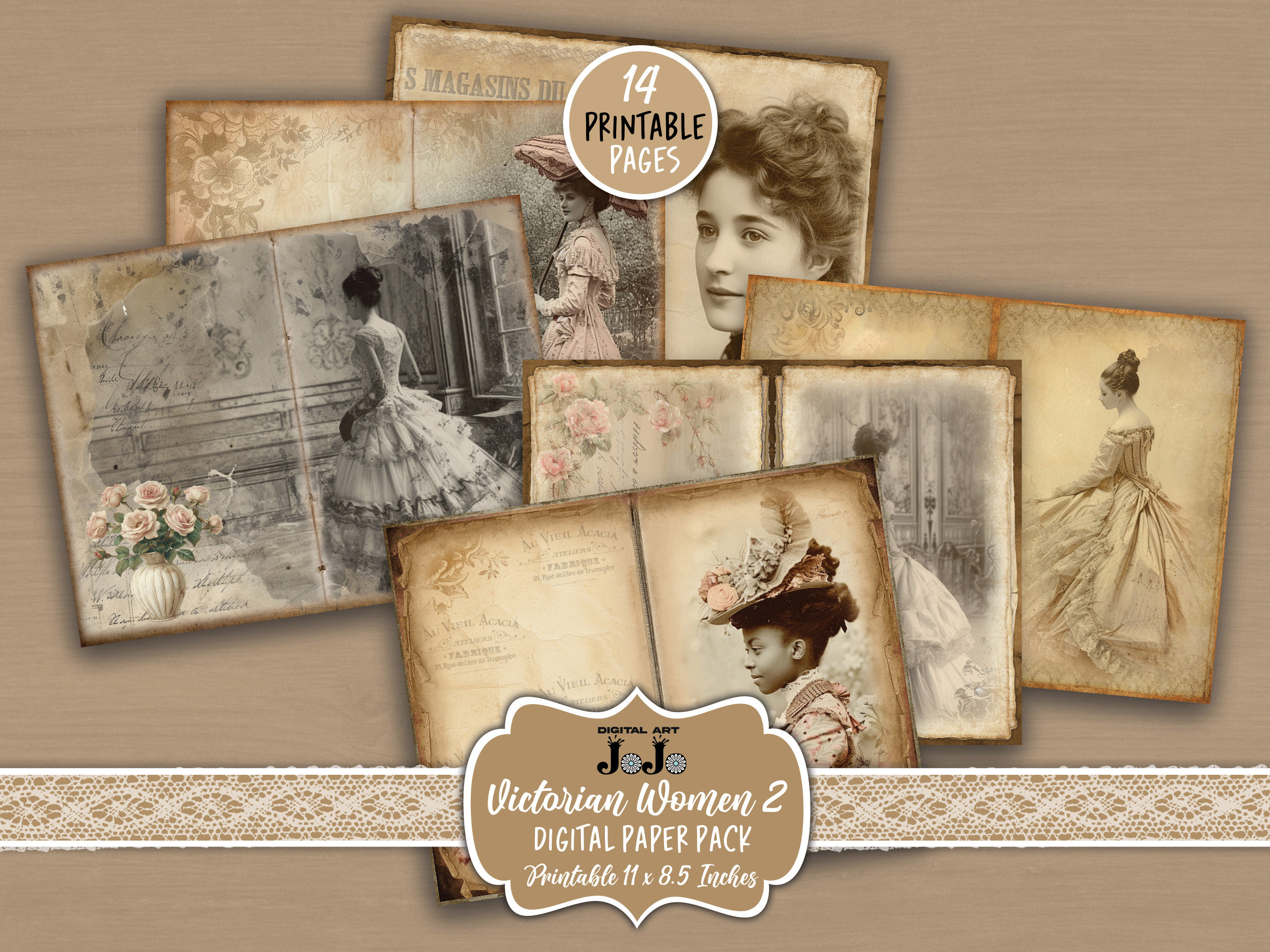 Victorian Woman Junk Journal Pages, Vintage Digital Papers Pack ...