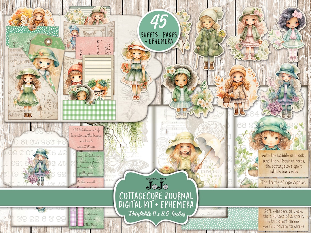 Cottage Girls Junk Journal Kit, Cottagecore Scrapbook Supplies ...