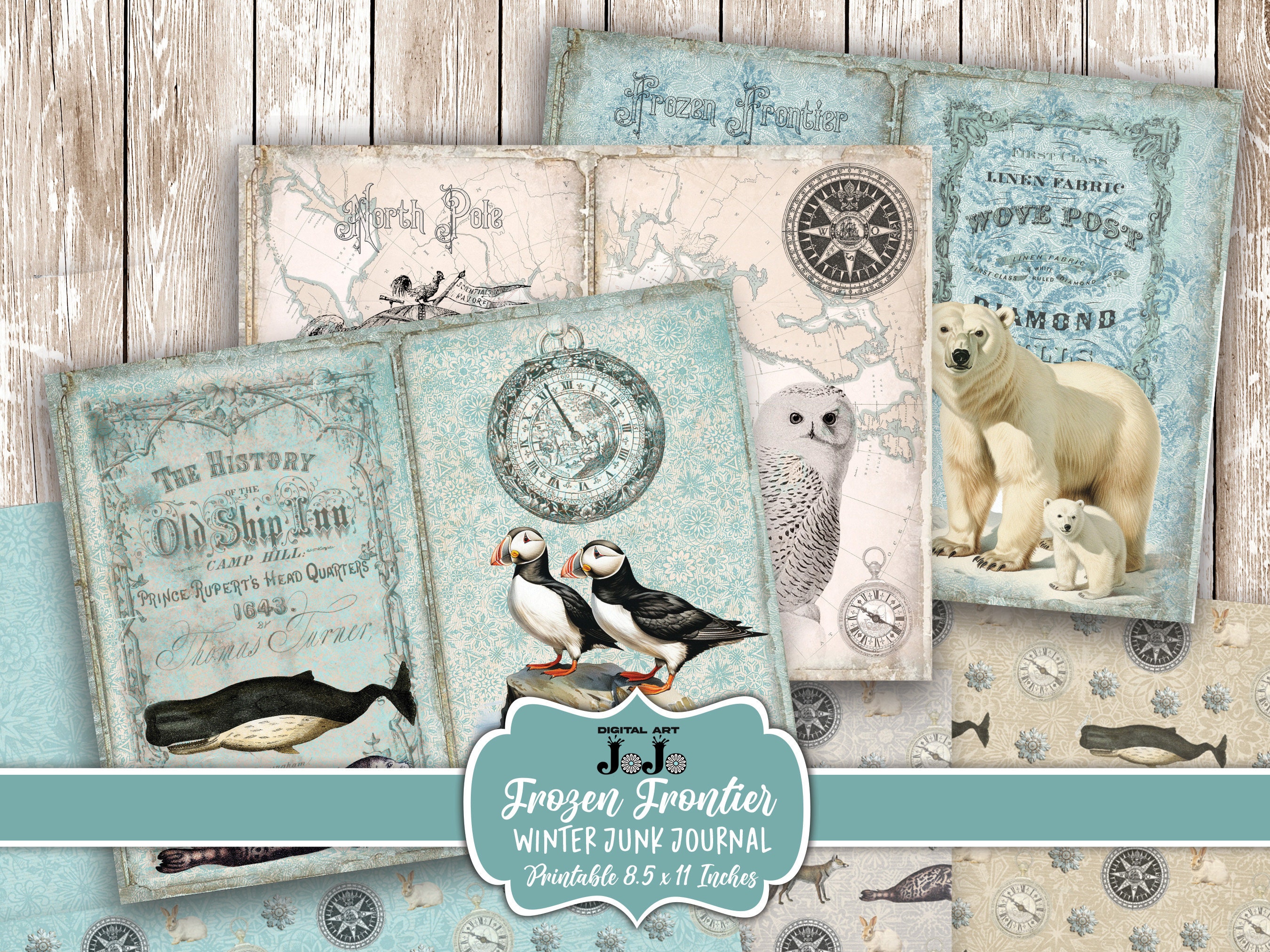 Winter Junk Journal Kit, Arctic Animals, Digital Printable Pages ...