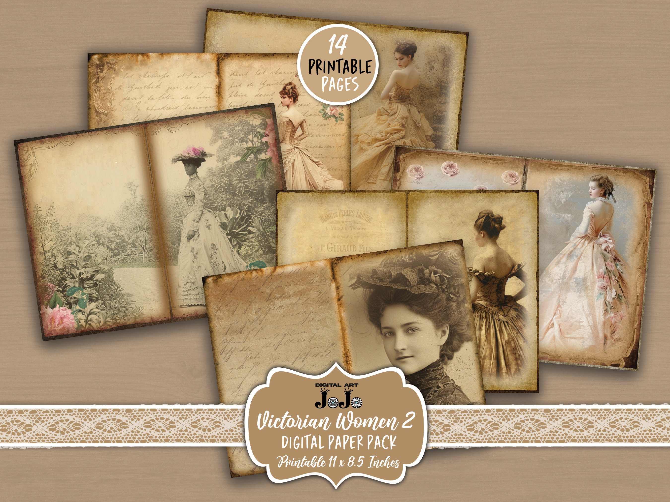 Victorian Woman Junk Journal Pages, Vintage Digital Papers Pack ...
