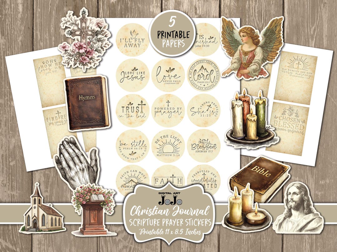 Christian Junk Journal Labels, Prayer Scrapbook Kit, Printable Papers ...