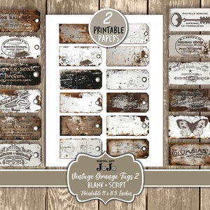 Junk Journal Vintage Tags, Distressed Scrapbook Labels, Printable ...