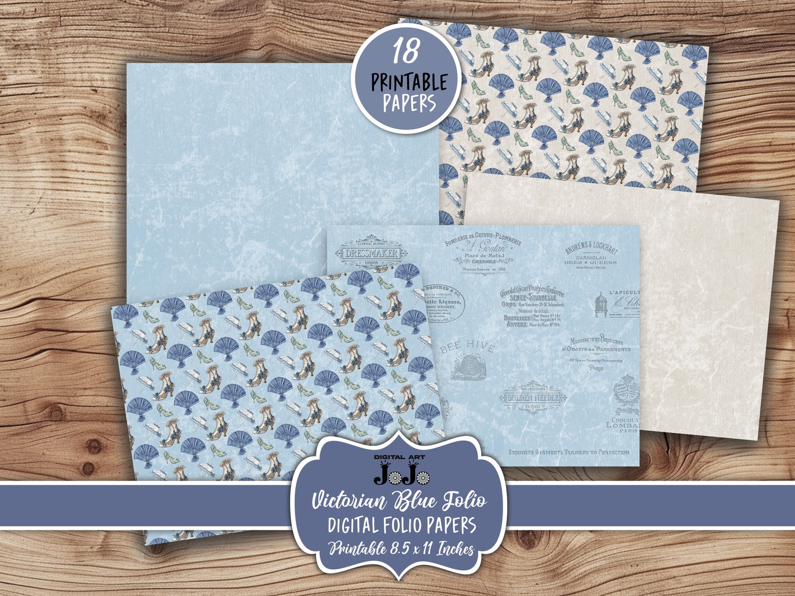 Victorian Junk Journal Folio Printables, Scrapbook Blue Digital Wallet ...
