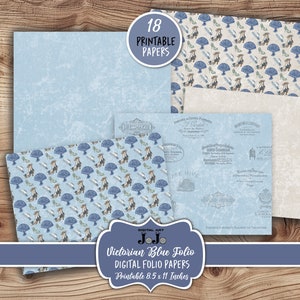 Victorian Junk Journal Folio Printables, Scrapbook Blue Digital Wallet ...
