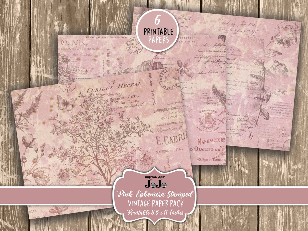 Pink Junk Journal Papers Kit, Printable Floral Scrapbook Pages Set ...