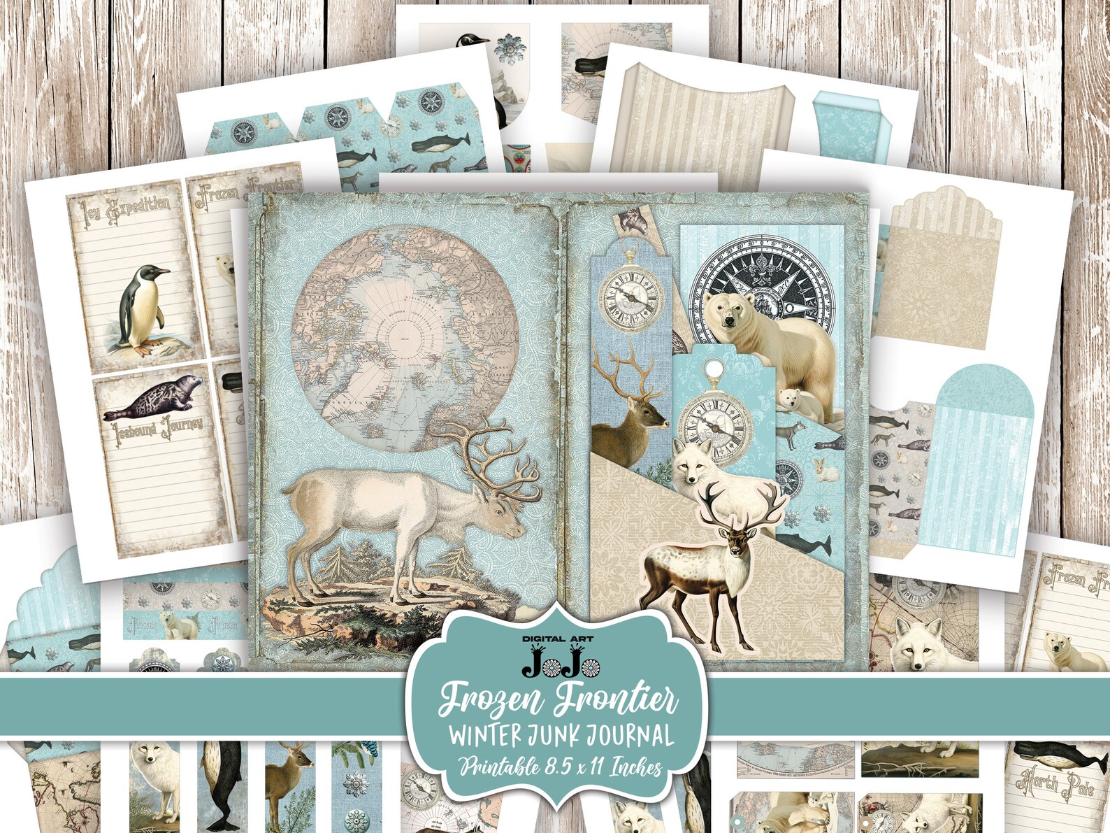 Winter Junk Journal Kit, Arctic Animals, Digital Printable Pages ...