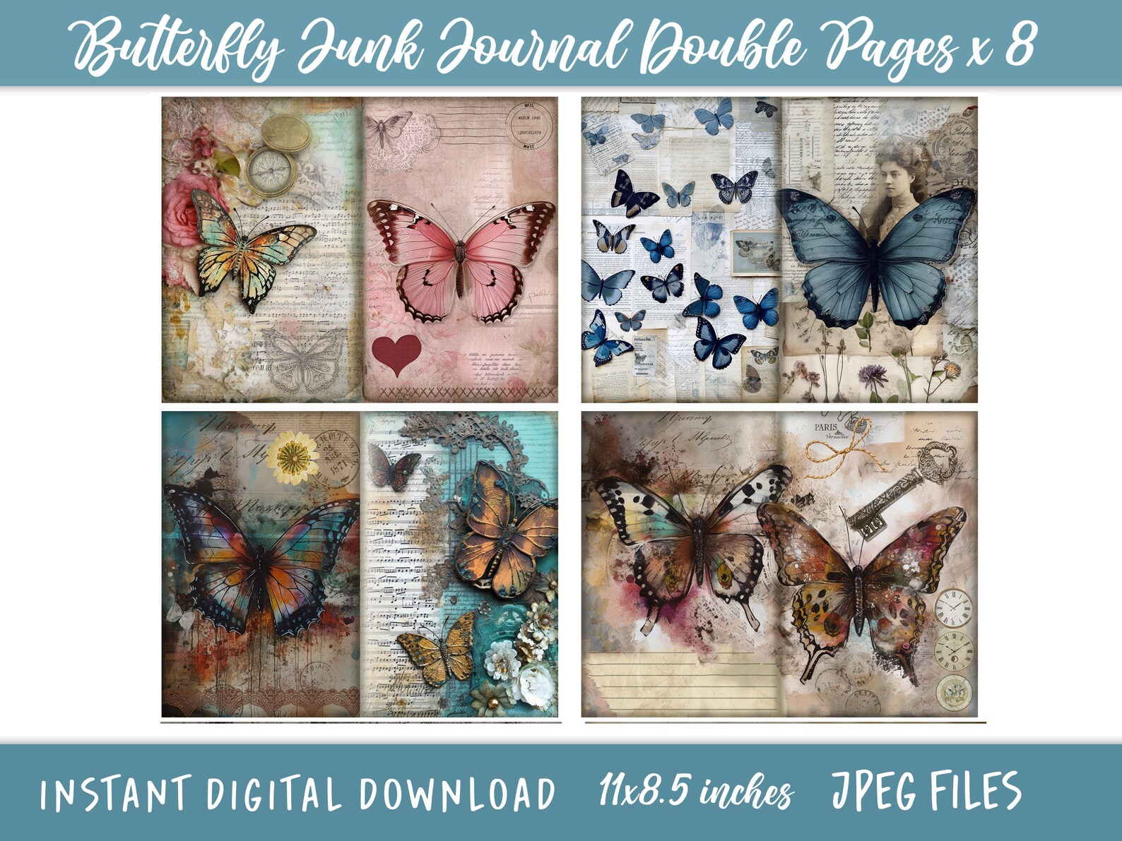 Junk Journal Printable Butterflies, Butterfly Junk Journal Kit, Junk ...