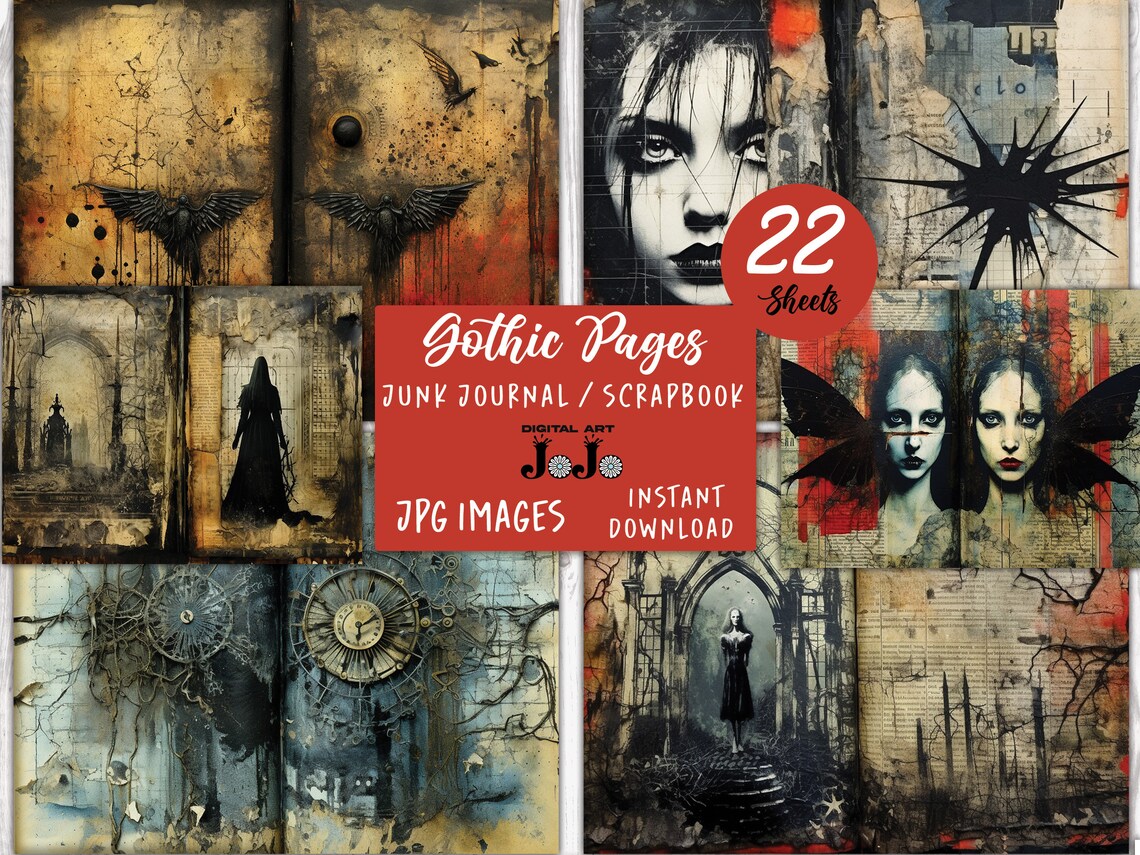 Gothic Junk Journal Pages, Scrapbooking Papers, Collage Sheets, Instant ...