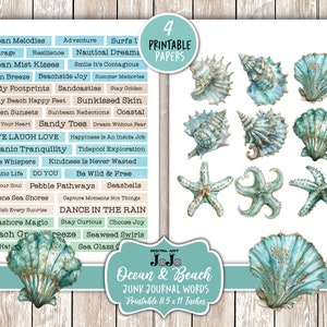 Ocean Junk Journal Words, Beach Printable Word Labels, Scrapbook ...