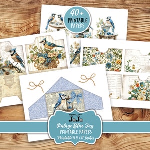 Birds Junk Journal Kit, Digital Nature Papers, Blue Jay Pages, Vintage ...