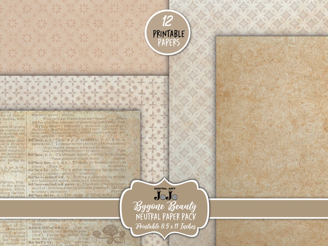 Neutral Junk Journal Printable Papers, Vintage Scrapbook Pages, Boho ...