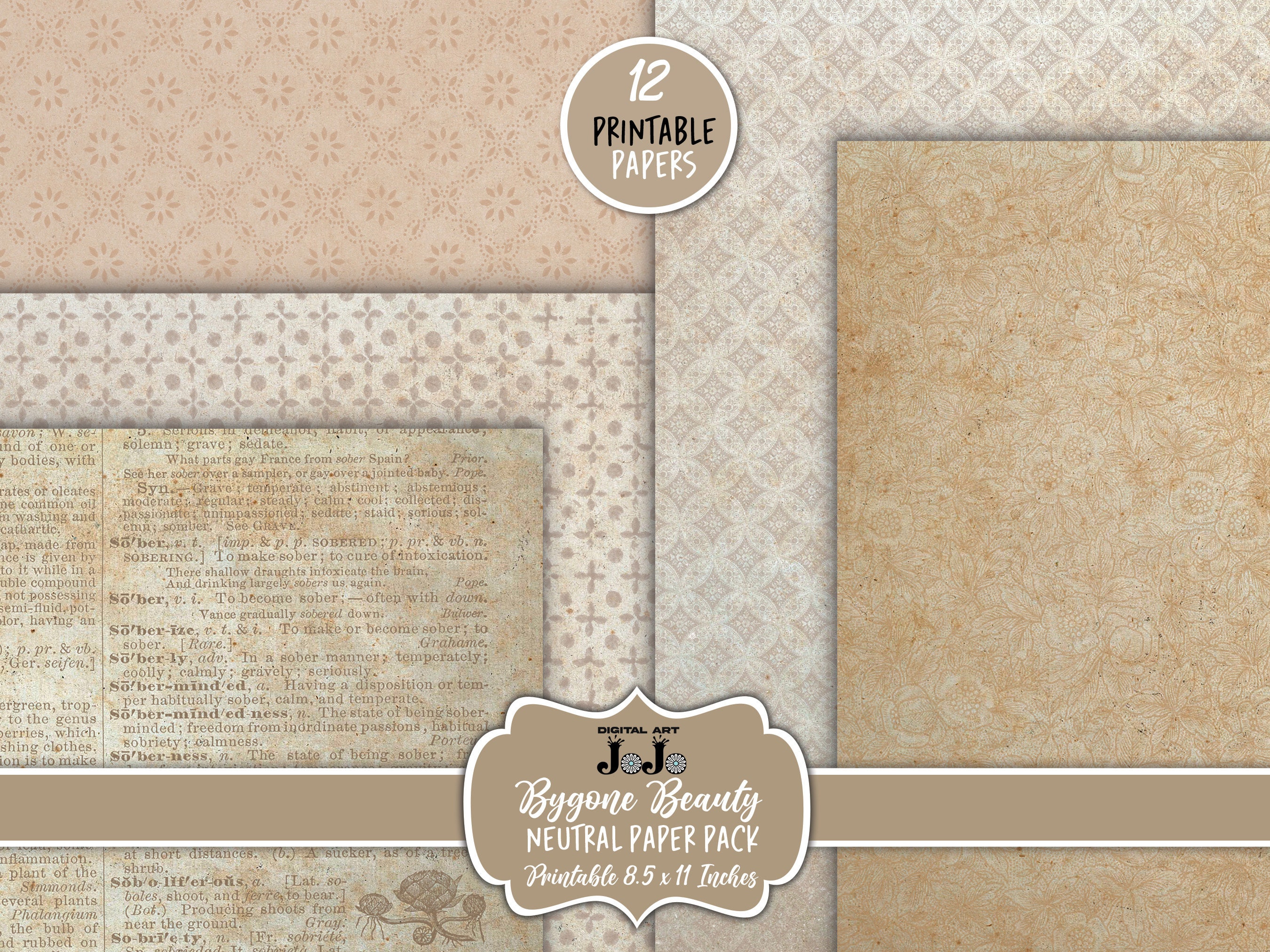 Neutral Junk Journal Printable Papers, Vintage Scrapbook Pages, Boho ...