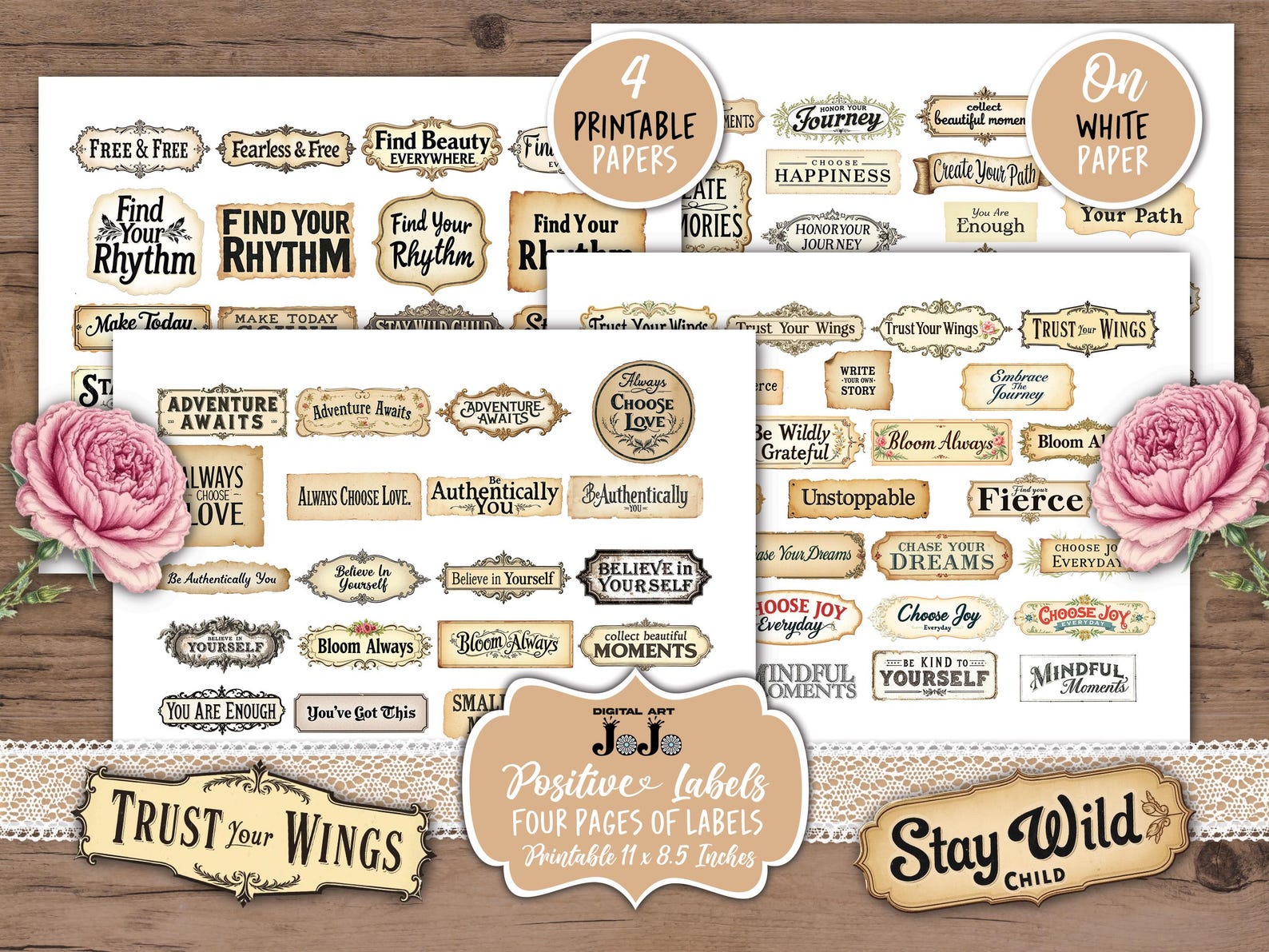Positive Inspiration Word Labels Printable, Grungy Vintage Text ...