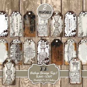 Junk Journal Vintage Tags, Distressed Scrapbook Labels, Printable ...