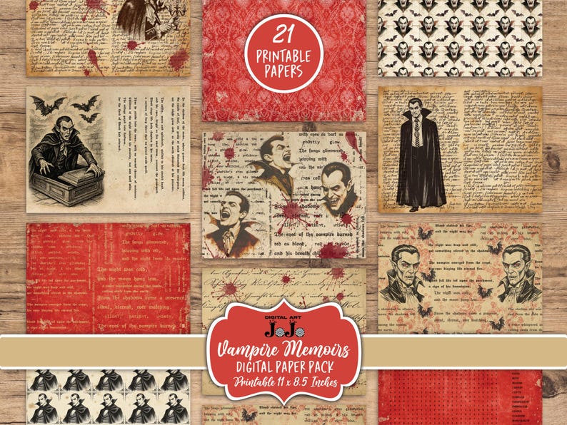 Printable Junk Journal Vampire Papers, Halloween Digital Ephemera for ...
