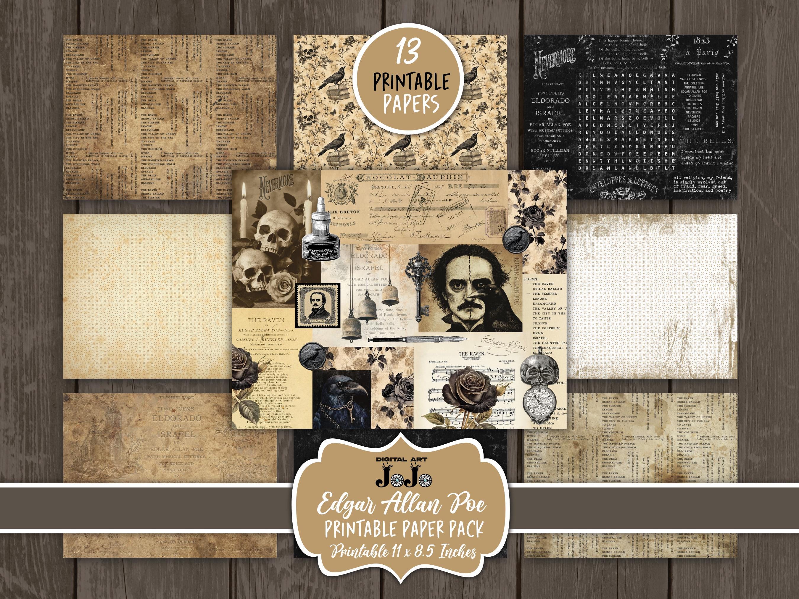 Edgar Allan Poe Junk Journal Papers, Vintage Gothic Pages, Printable ...