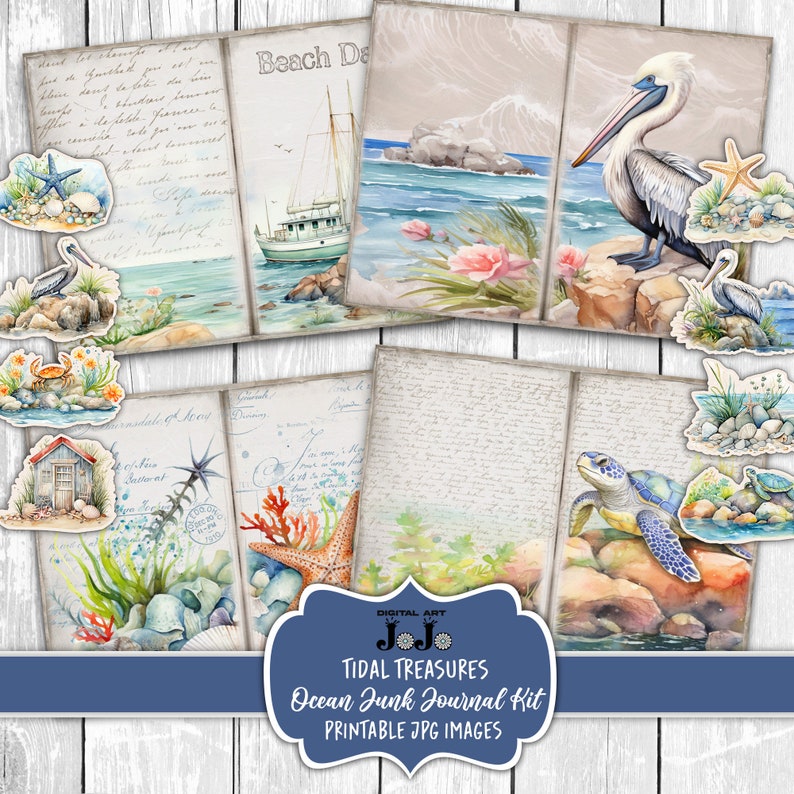 Ocean Junk Journal Kit, Digital Summer Beach Papers, Seaside Pages ...
