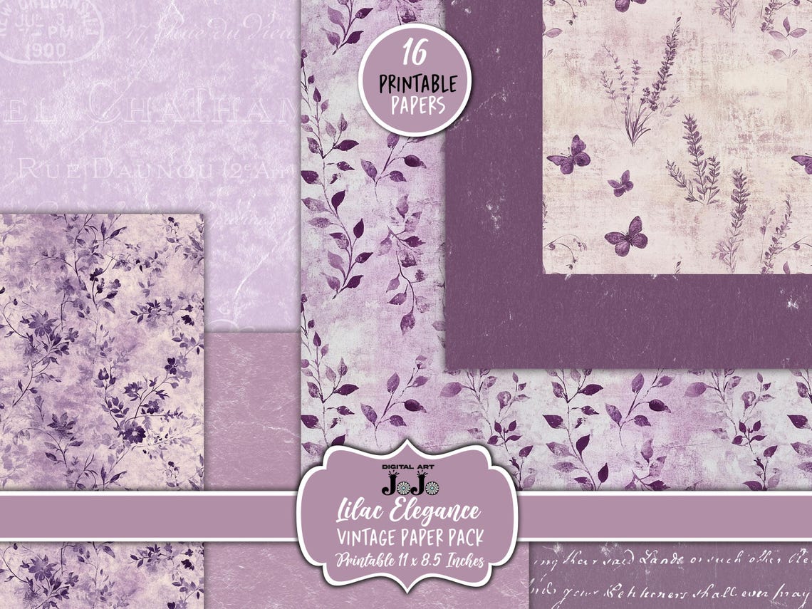 Lilac Vintage Junk Journal Papers, Scrapbook Purple Set, Digital ...