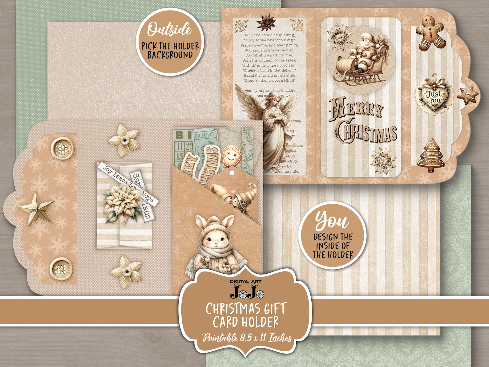 Christmas Gift Card Holder, Printable Junk Journal Ephemera, Digital ...