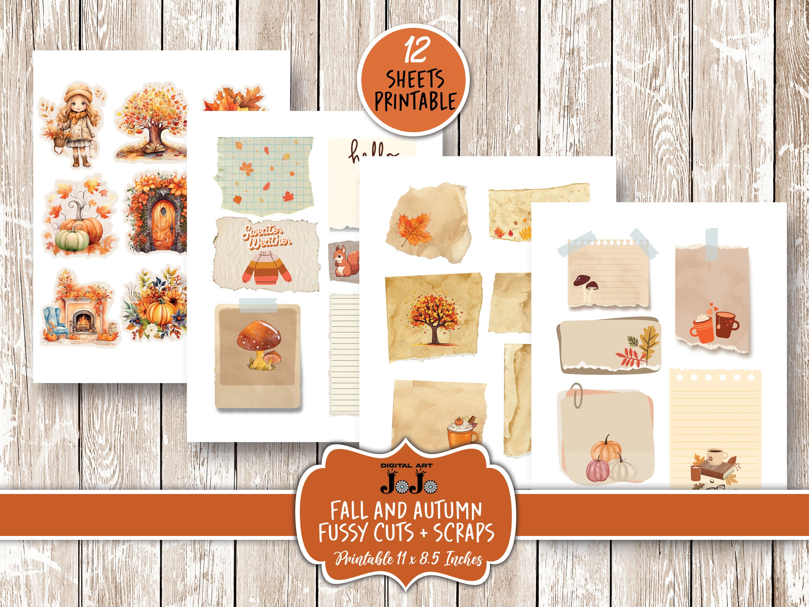 Fall Junk Journal Fussy Cuts, Autumn Scrapbook Scraps, Collage Lined ...