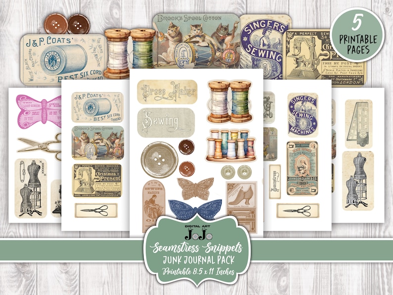 Seamstress Scrap Pack, Sewing Junk Journal Ephemera, Vintage Printable ...