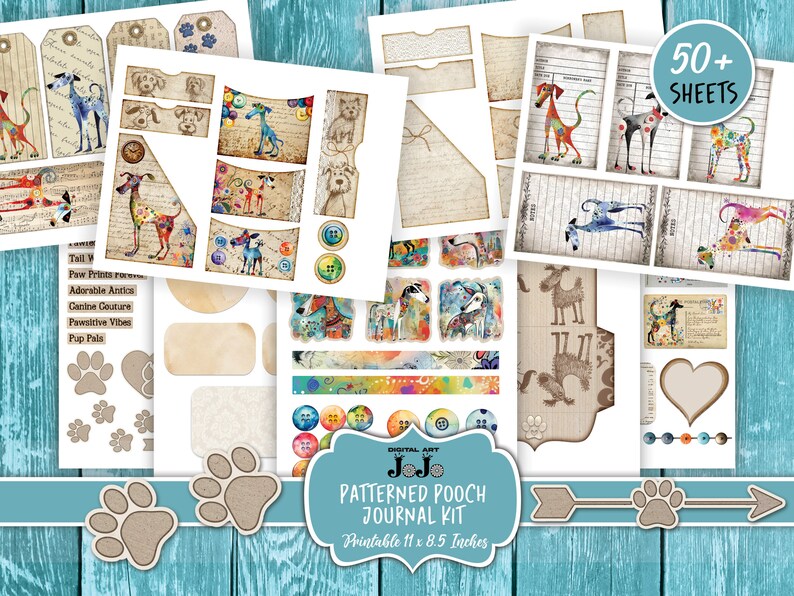 Dog Junk Journal Kit Printable Cute Scrapbook Papers Animal - Etsy