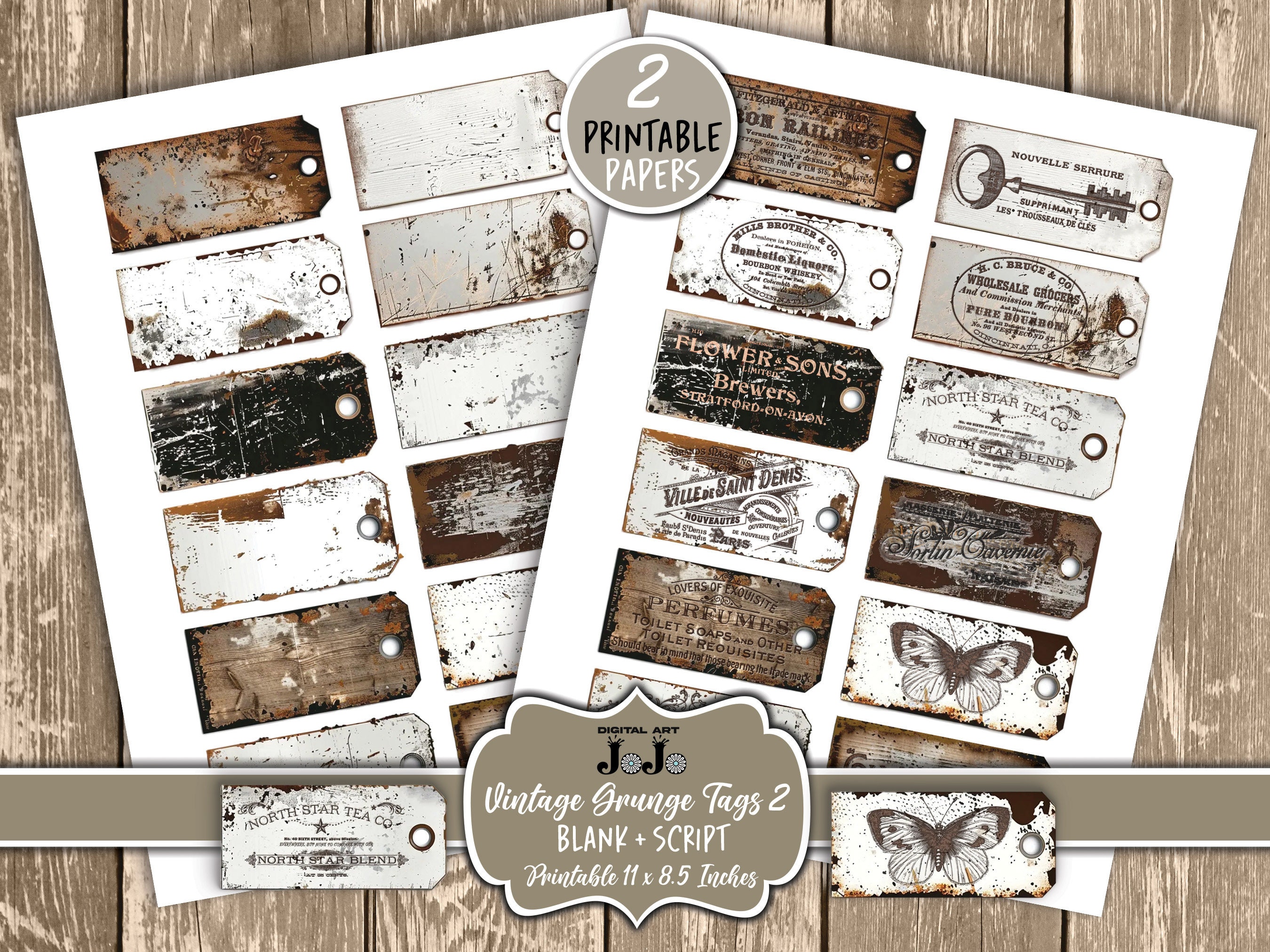 Junk Journal Vintage Tags, Distressed Scrapbook Labels, Printable ...