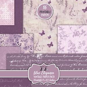 Lilac Vintage Junk Journal Papers, Scrapbook Purple Set, Digital ...