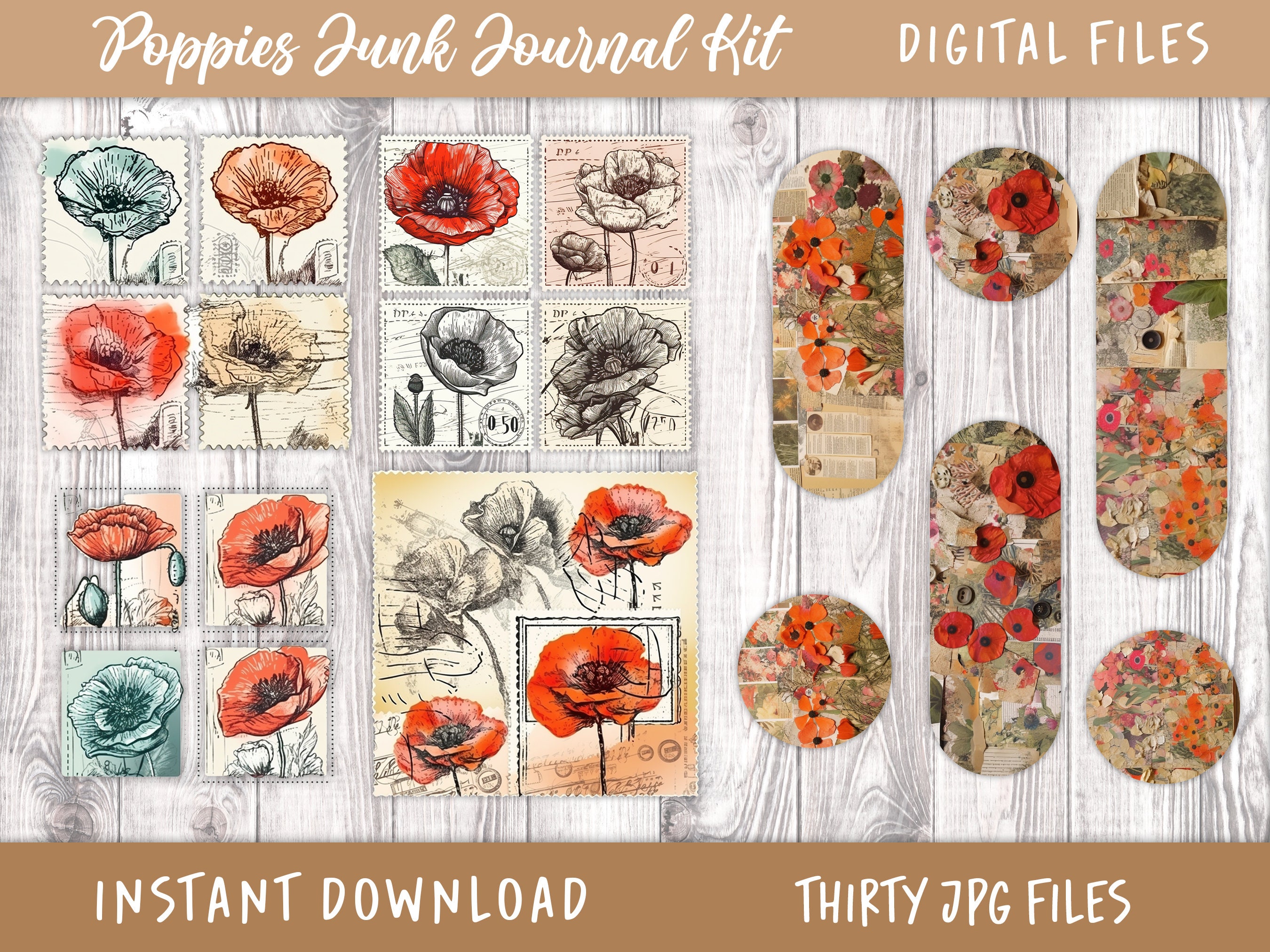 Poppies Junk Journal Craft Kit Printable Pages Red Poppy - Etsy