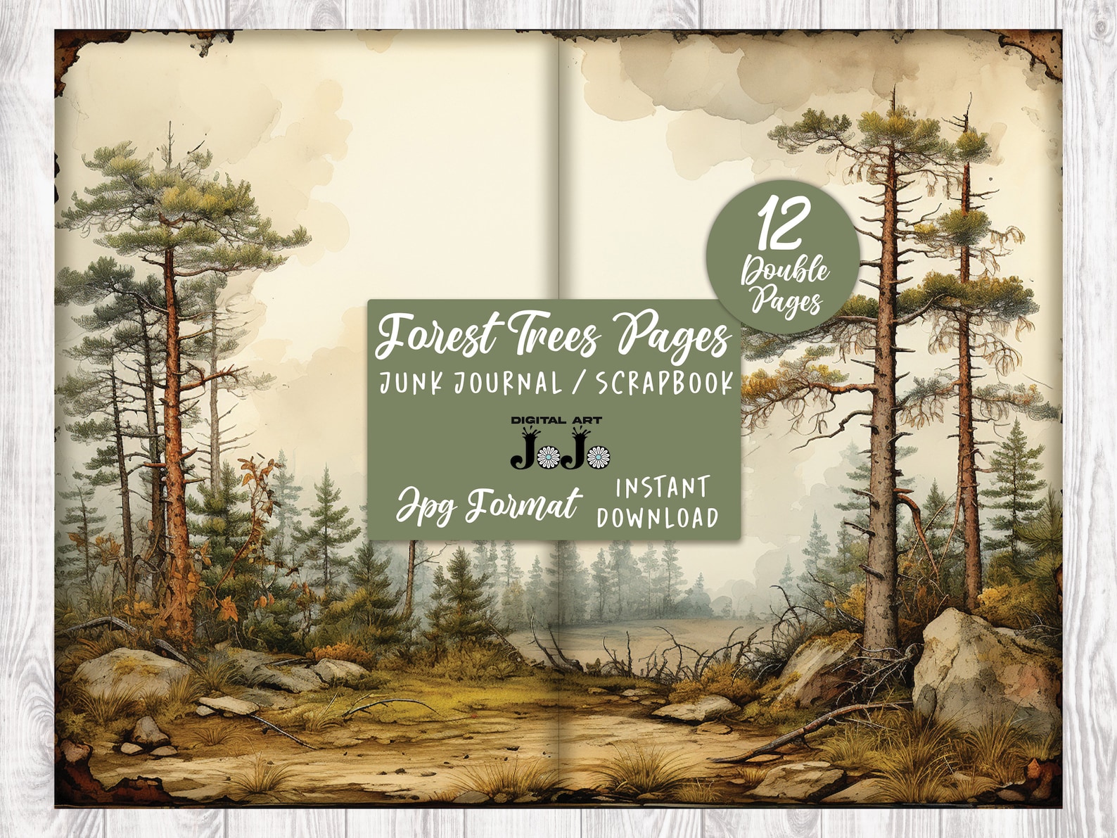 Vintage Forest Junk Journal Printable Papers, Vintage Trees Collage ...
