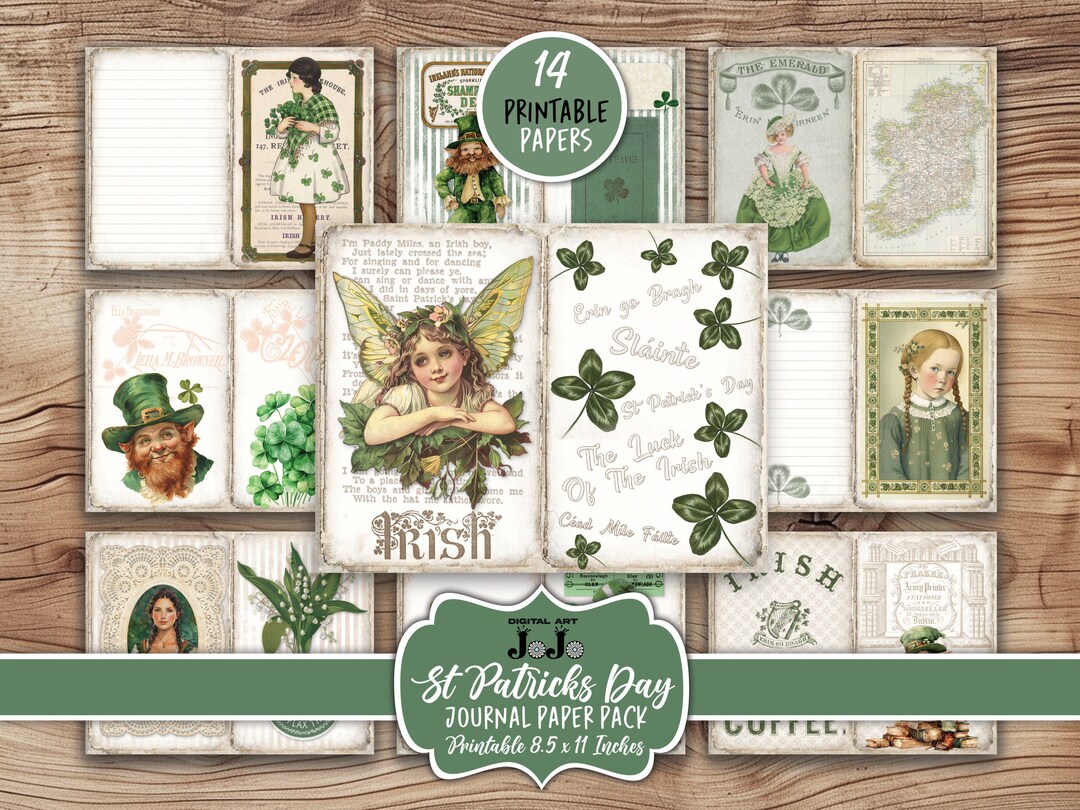 St Patricks Day Junk Journal Papers Kit, Irish Crafts Digital Pages ...