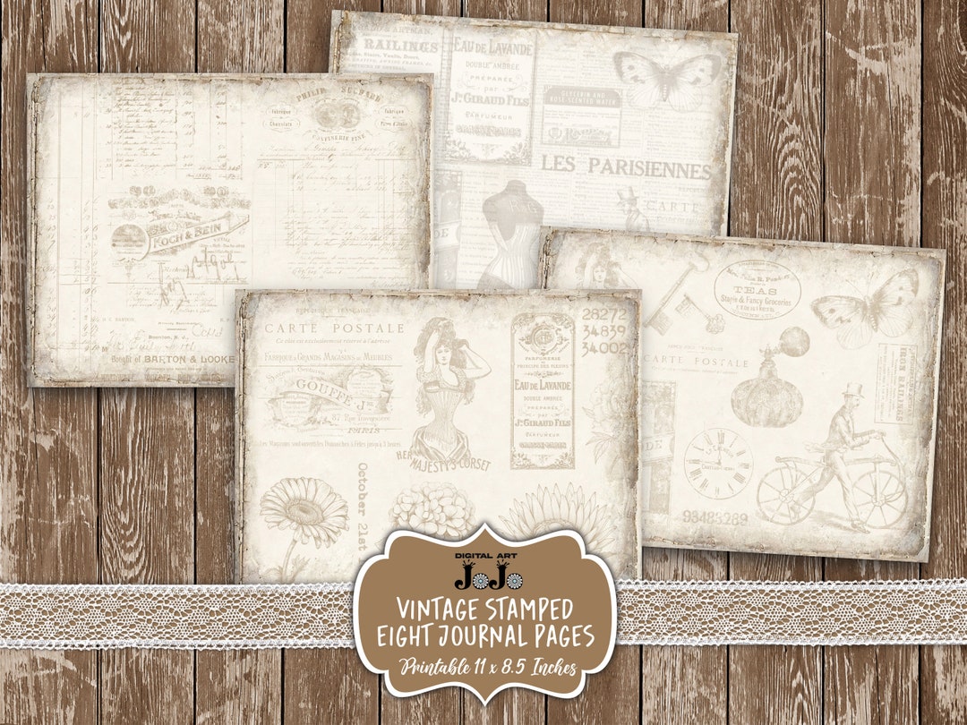 Handmade Junk Journal Printable Pages Pack, Neutral Stamped Vintage ...
