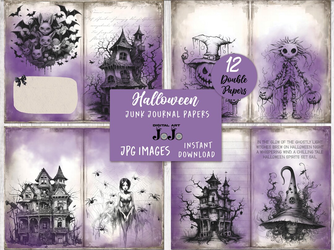 Halloween Junk Journal Papers, Digital Kit, Printable Pages ...