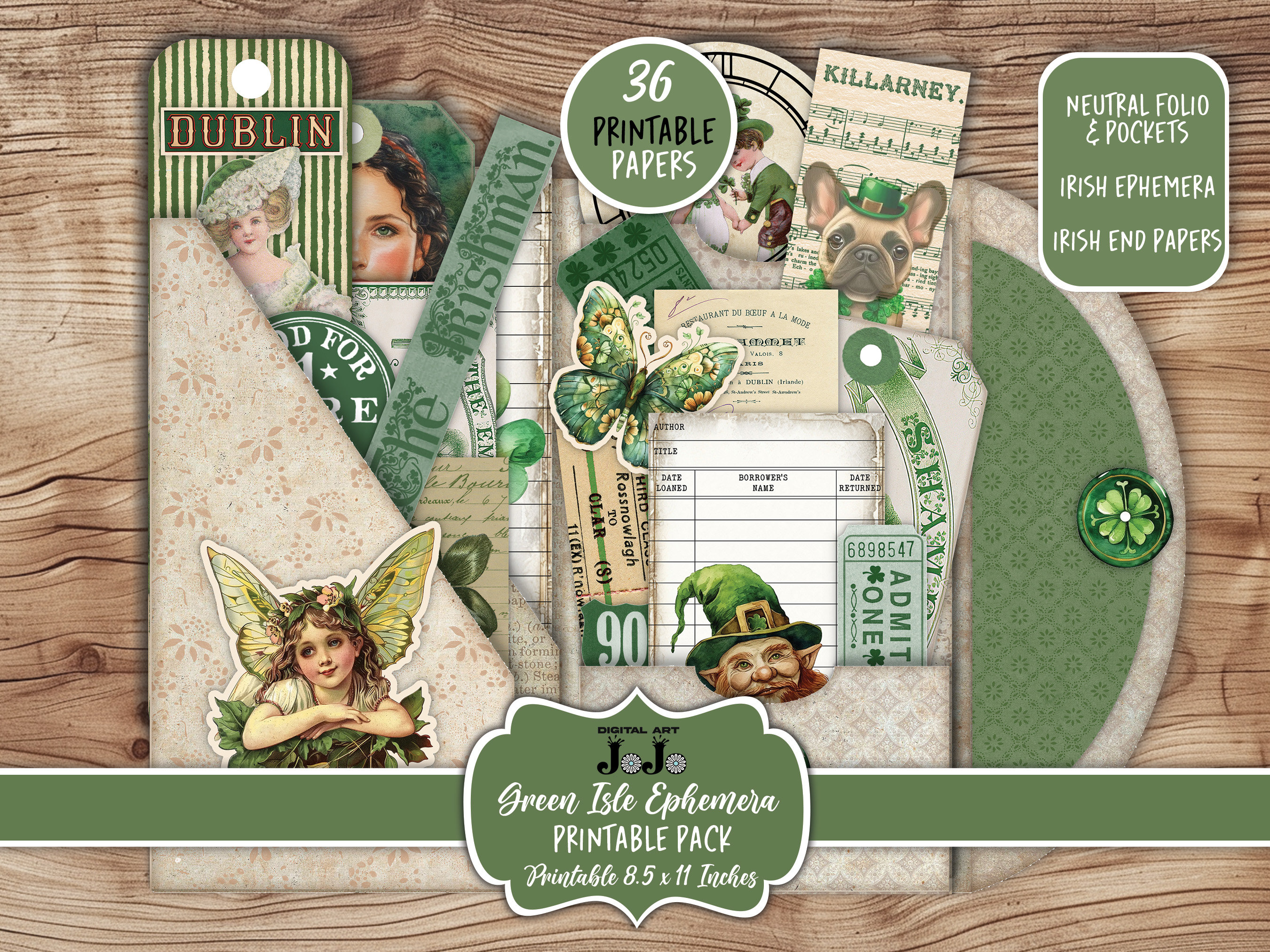 Irish Junk Journal Ephemera Kit, St Patricks Day, Scrapbook Papers Set ...