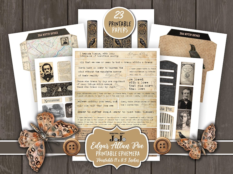 Edgar Allan Poe Ephemera, Junk Journal Embellishment Kit, Printable ...