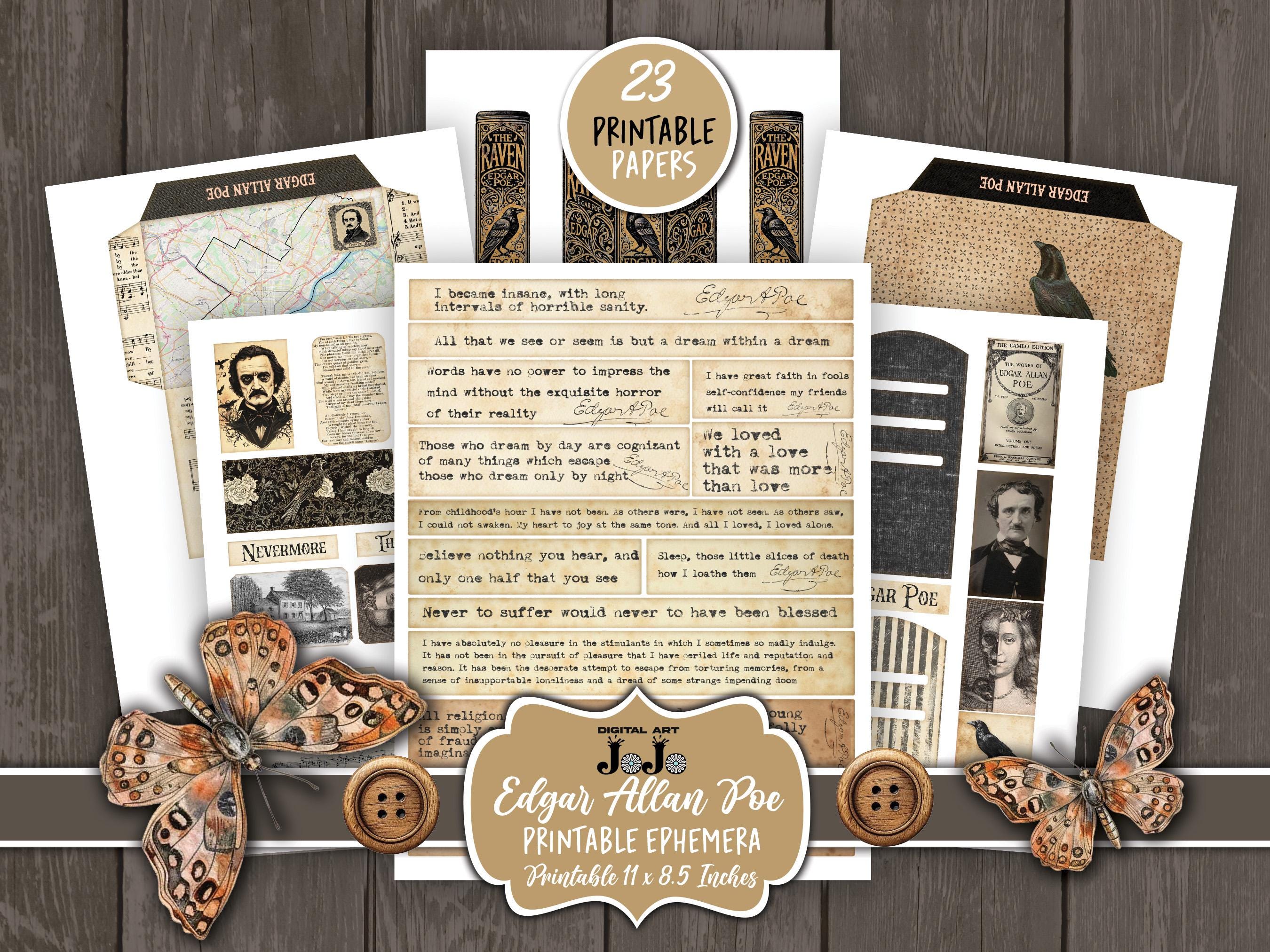 Edgar Allan Poe Ephemera, Junk Journal Embellishment Kit, Printable ...