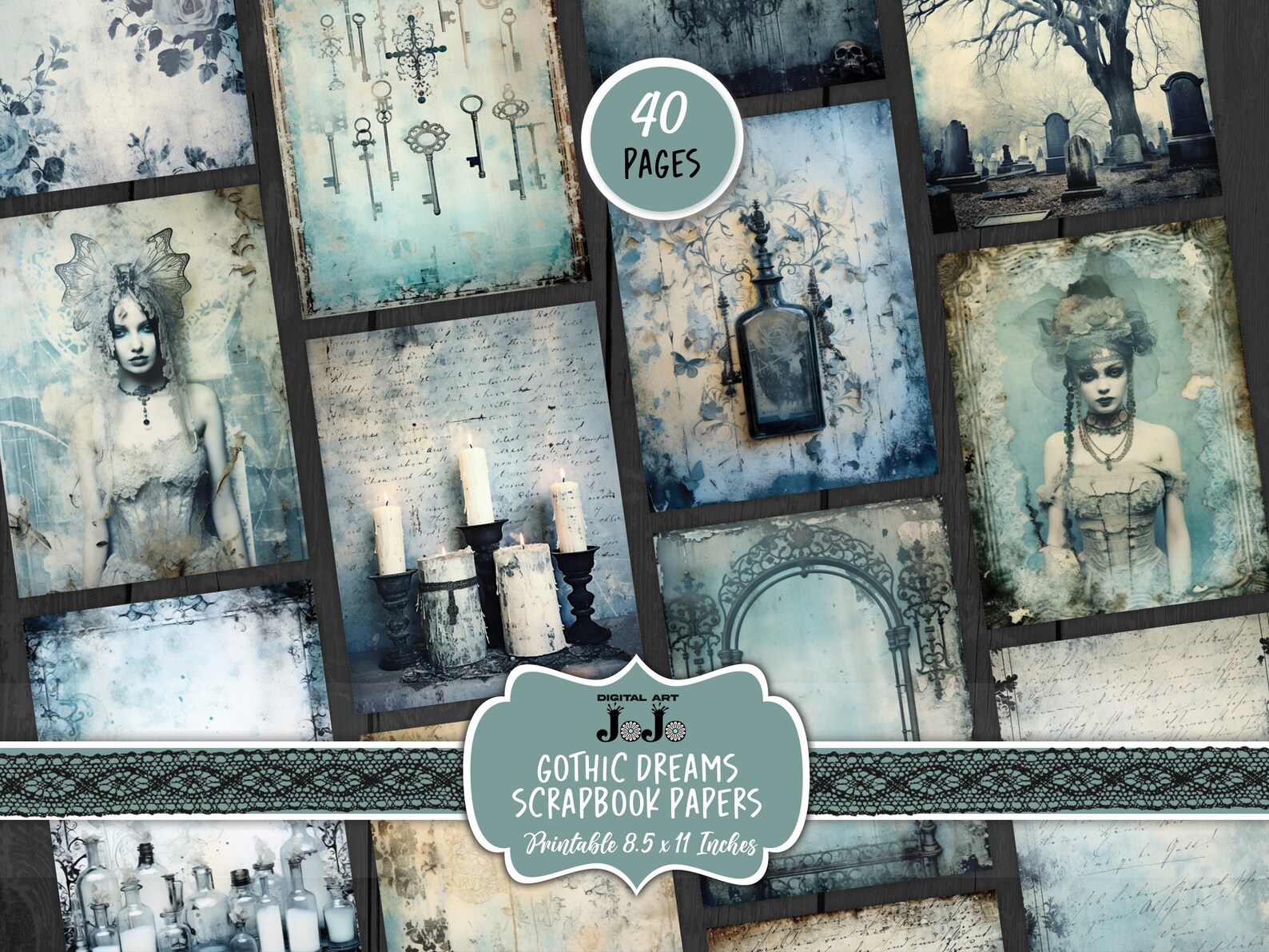 Gothic Junk Journal Pages, Scrapbooking Papers Kit, Collage Sheets ...
