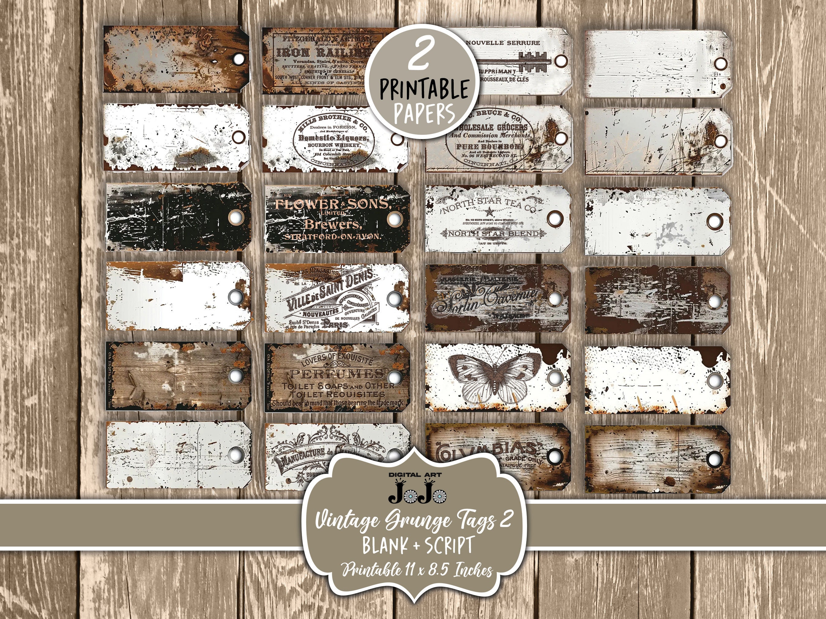 Junk Journal Vintage Tags, Distressed Scrapbook Labels, Printable ...