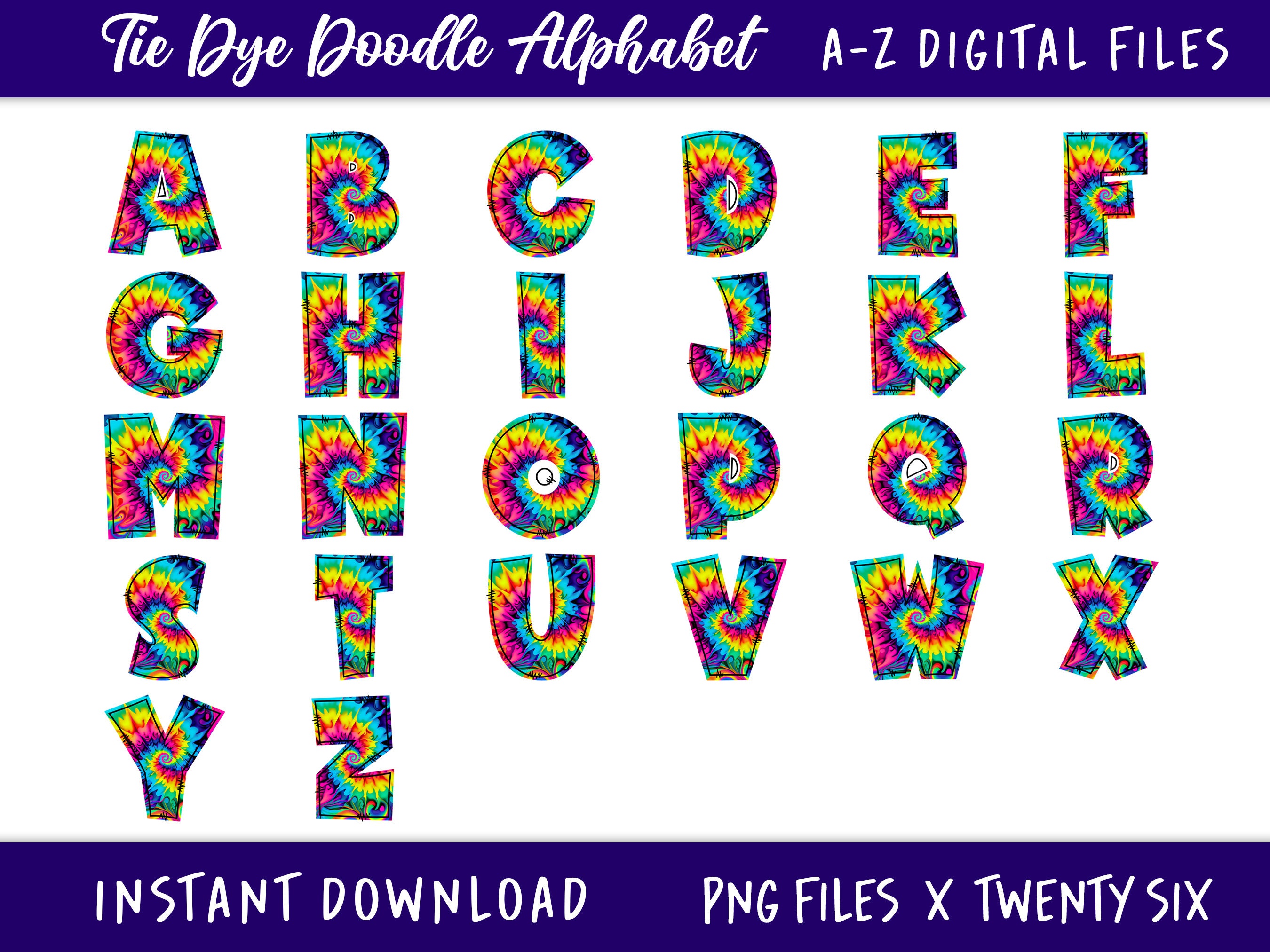 Rainbow Tie Dye Alphabet PNG Bundle Colorful Tie Dye Color - Etsy