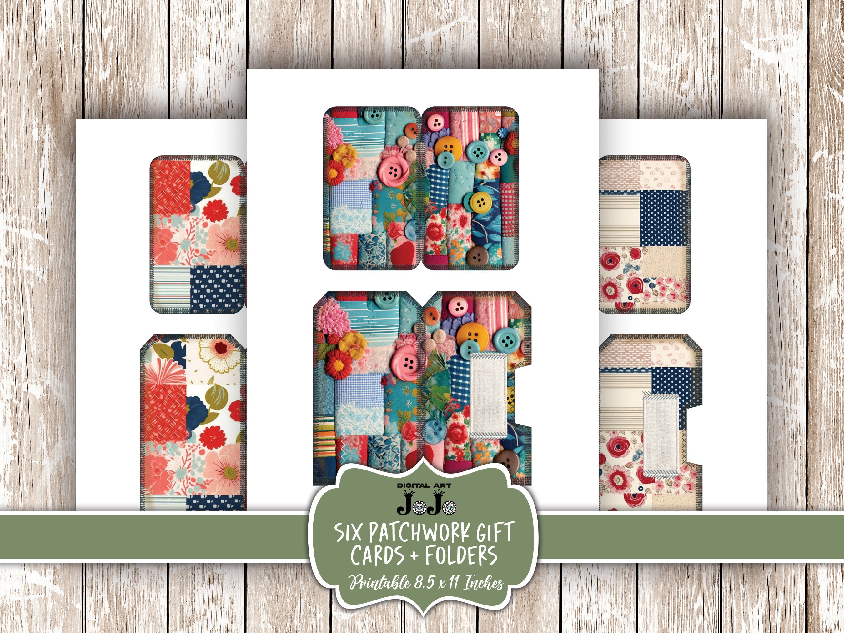 Printable Patchwork Gift Card, Digital Junk Journal Folder, Scrapbook ...