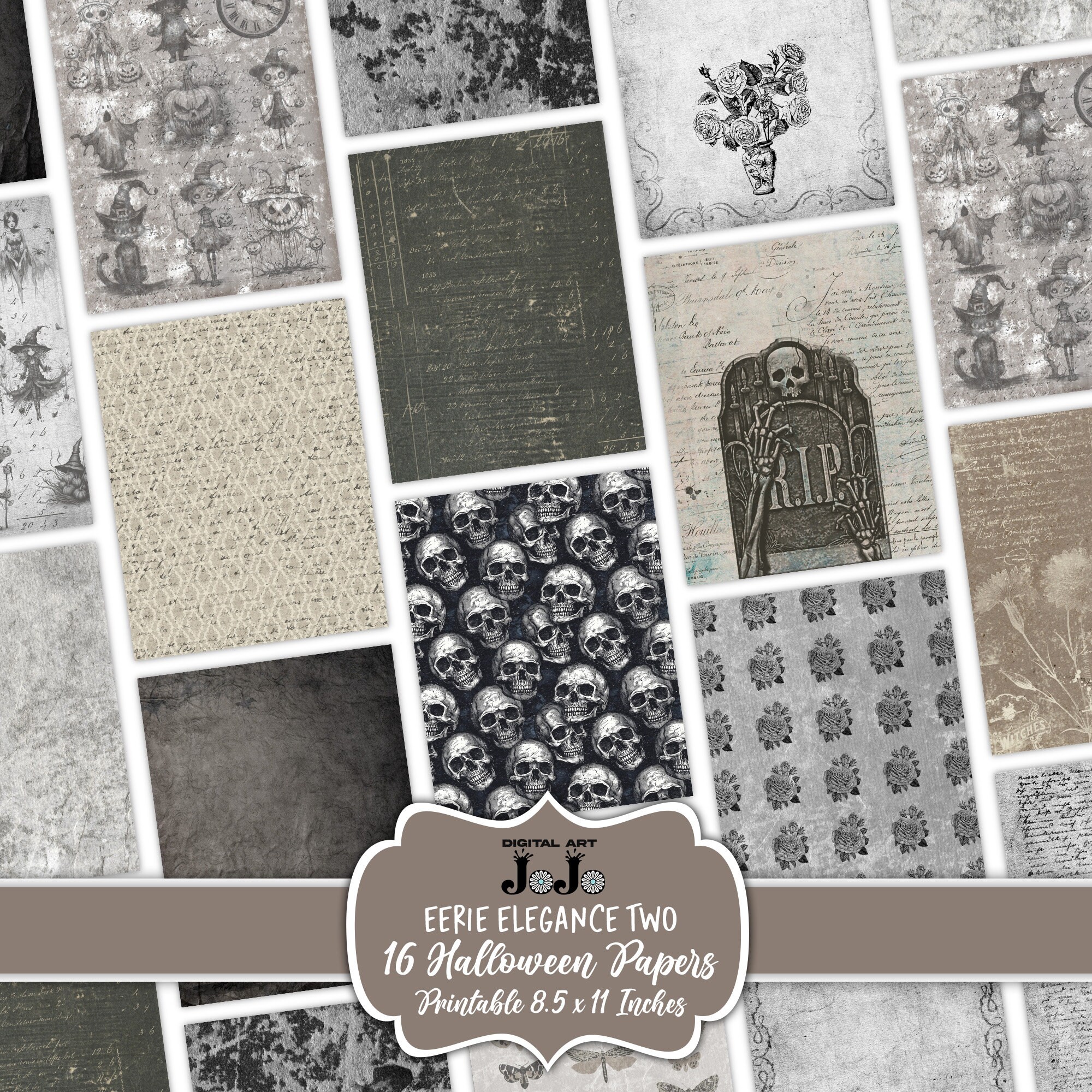 Halloween Digital Paper Pack, Printable Scrapbook Sheets, Journal Pages ...