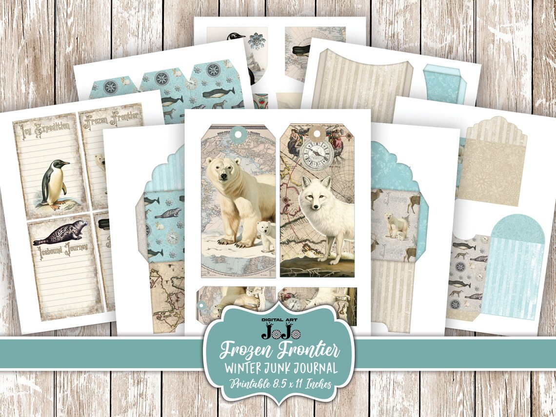 Winter Junk Journal Kit, Arctic Animals, Digital Printable Pages ...