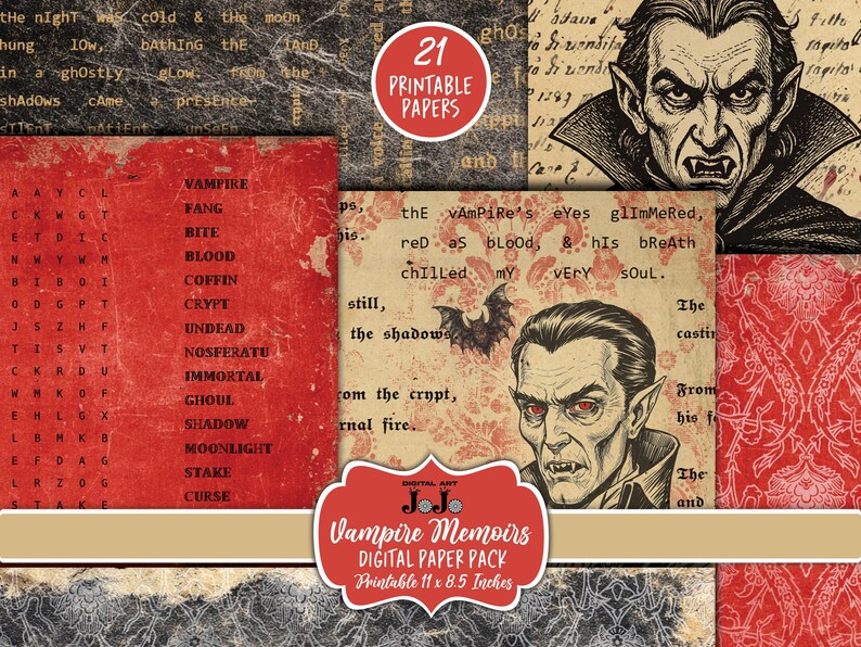 Printable Junk Journal Vampire Papers, Halloween Digital Ephemera for ...
