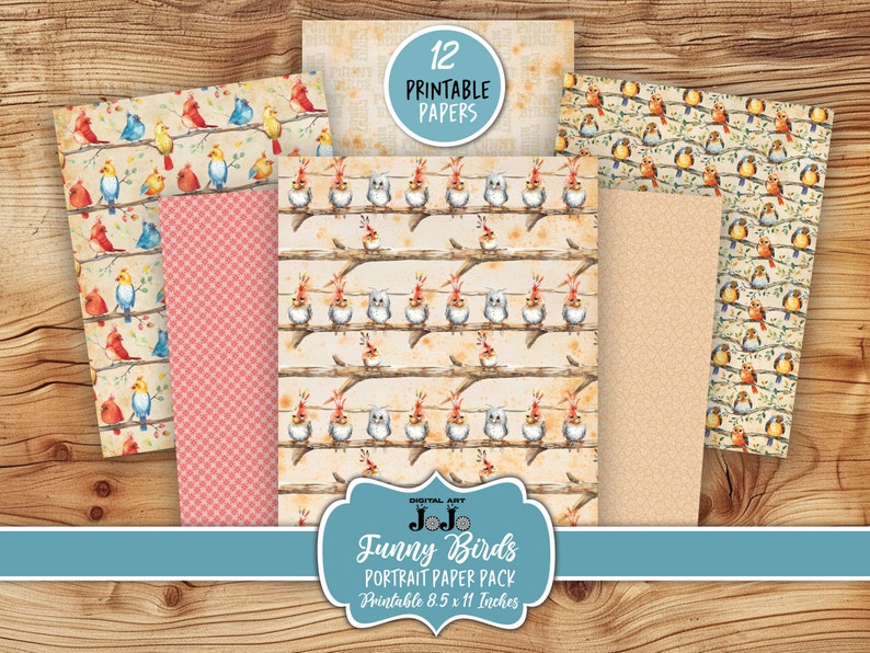 Funny Birds Printable, Junk Journal Papers, Whimsical Scrapbook Sheets ...