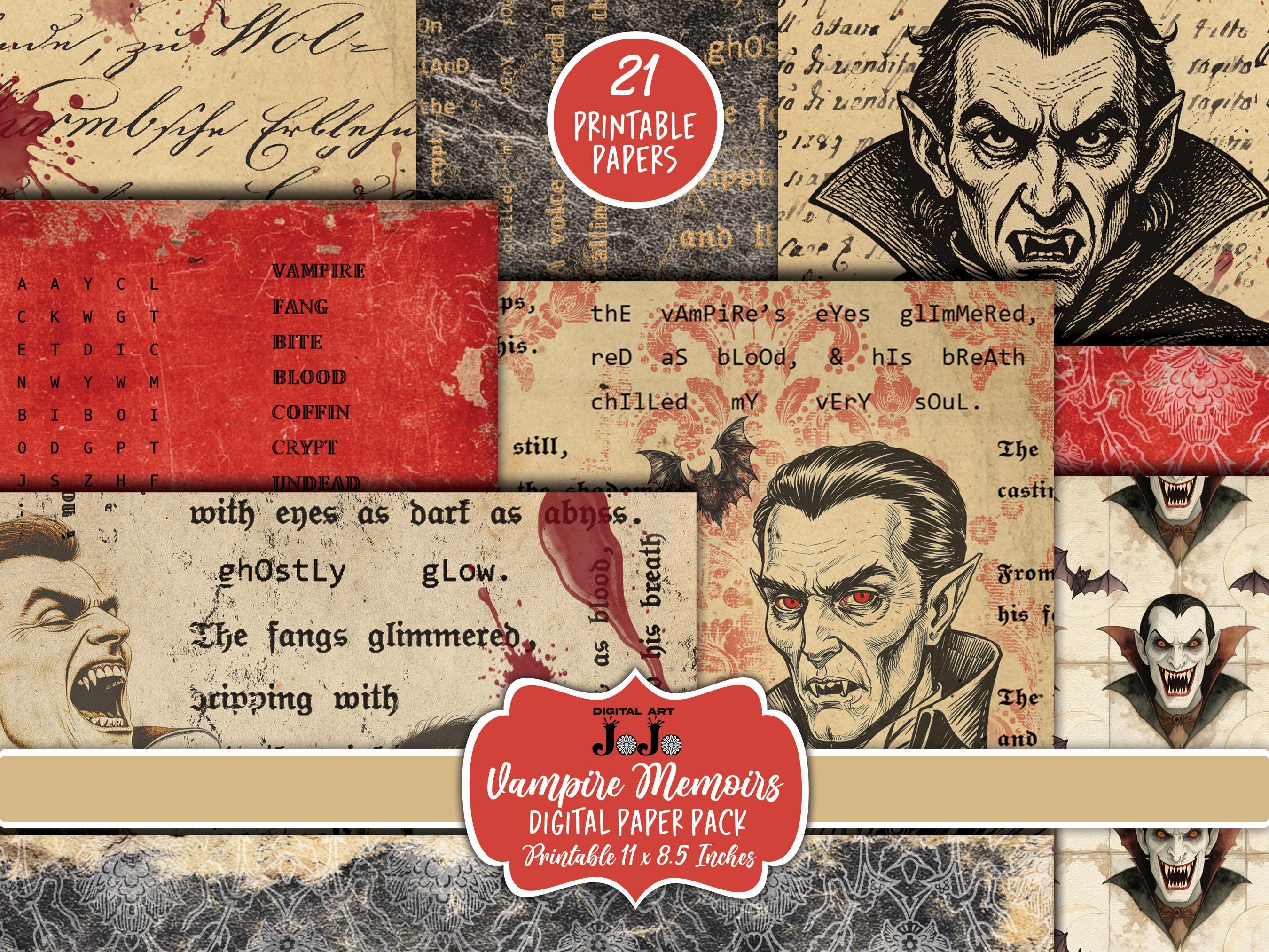 Printable Junk Journal Vampire Papers, Halloween Digital Ephemera for ...