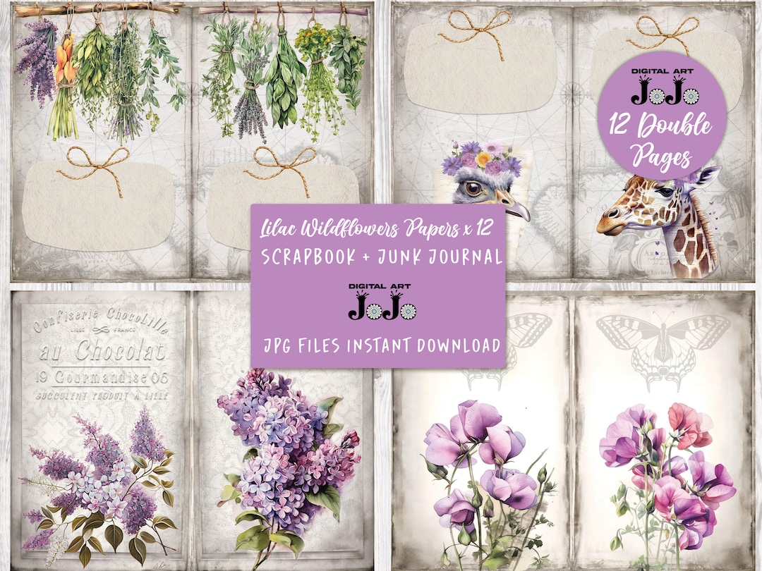 Lilac Wildflowers Junk Journal Printable Papers, Vintage Lilac Floral ...