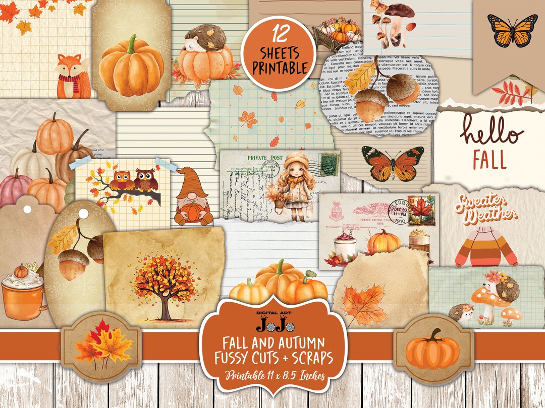 Fall Junk Journal Fussy Cuts, Autumn Scrapbook Scraps, Collage Lined ...