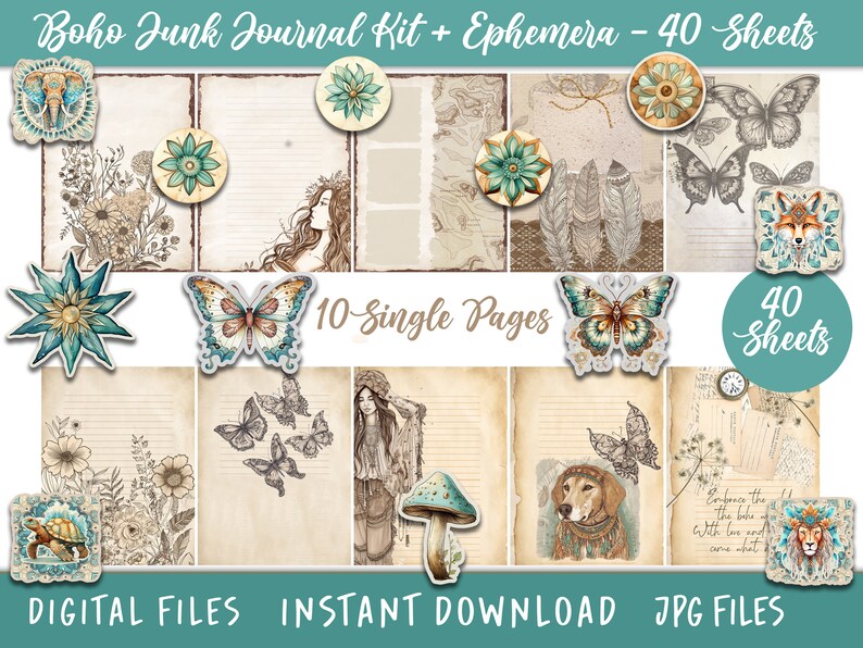 Boho Junk Journal Kits Digital Download Bohemian Printable Papers ...