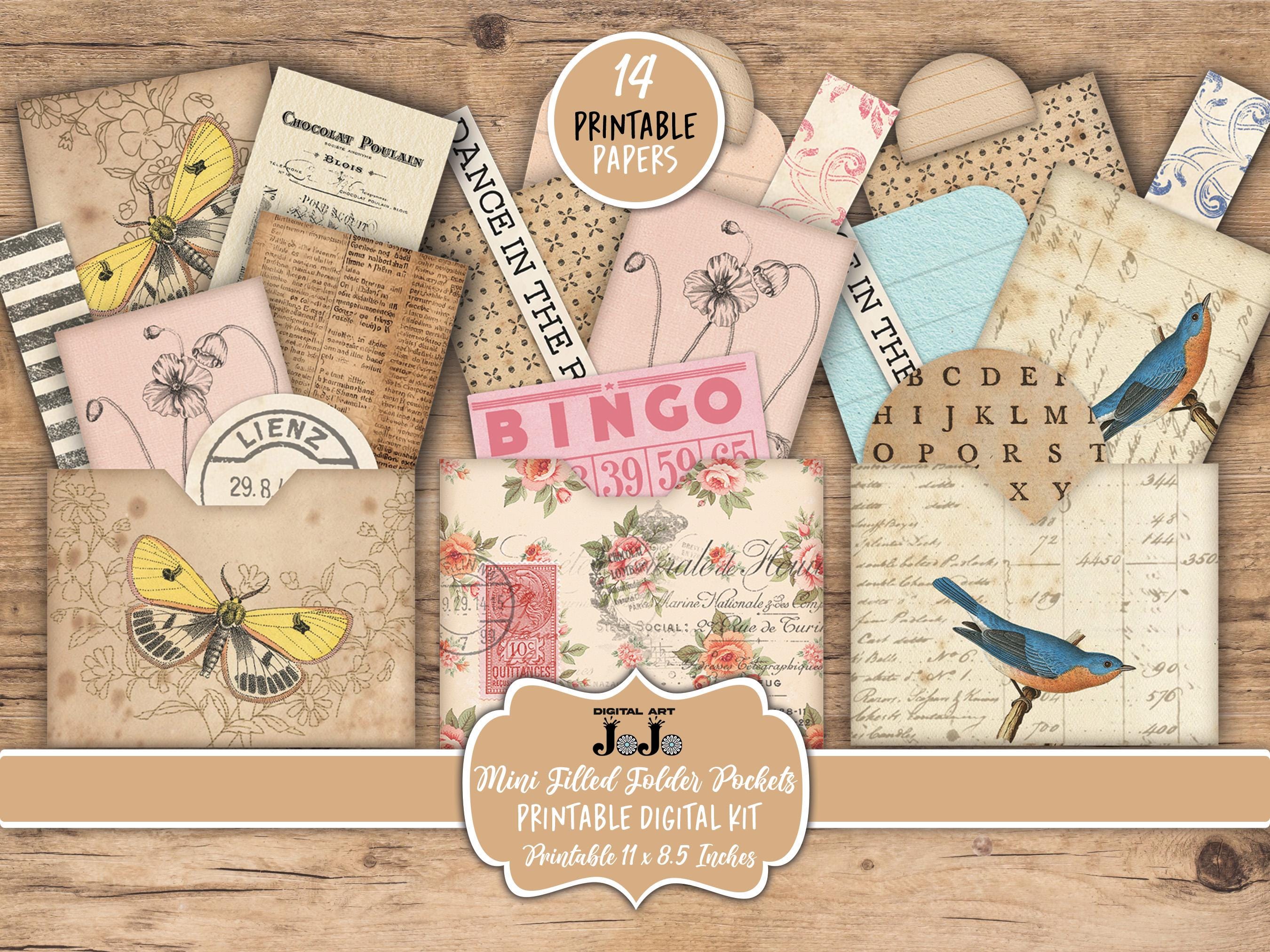 Printable Mini File Folders, Junk Journal Ephemera Kit, Vintage ...